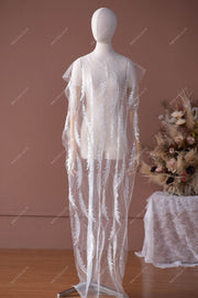 Cream Sequined Wave Pattern Bridal Lace Fabric Online