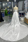 Long Sleeve Illusion Neck Designer Pearls Overskirt Wedding Gown