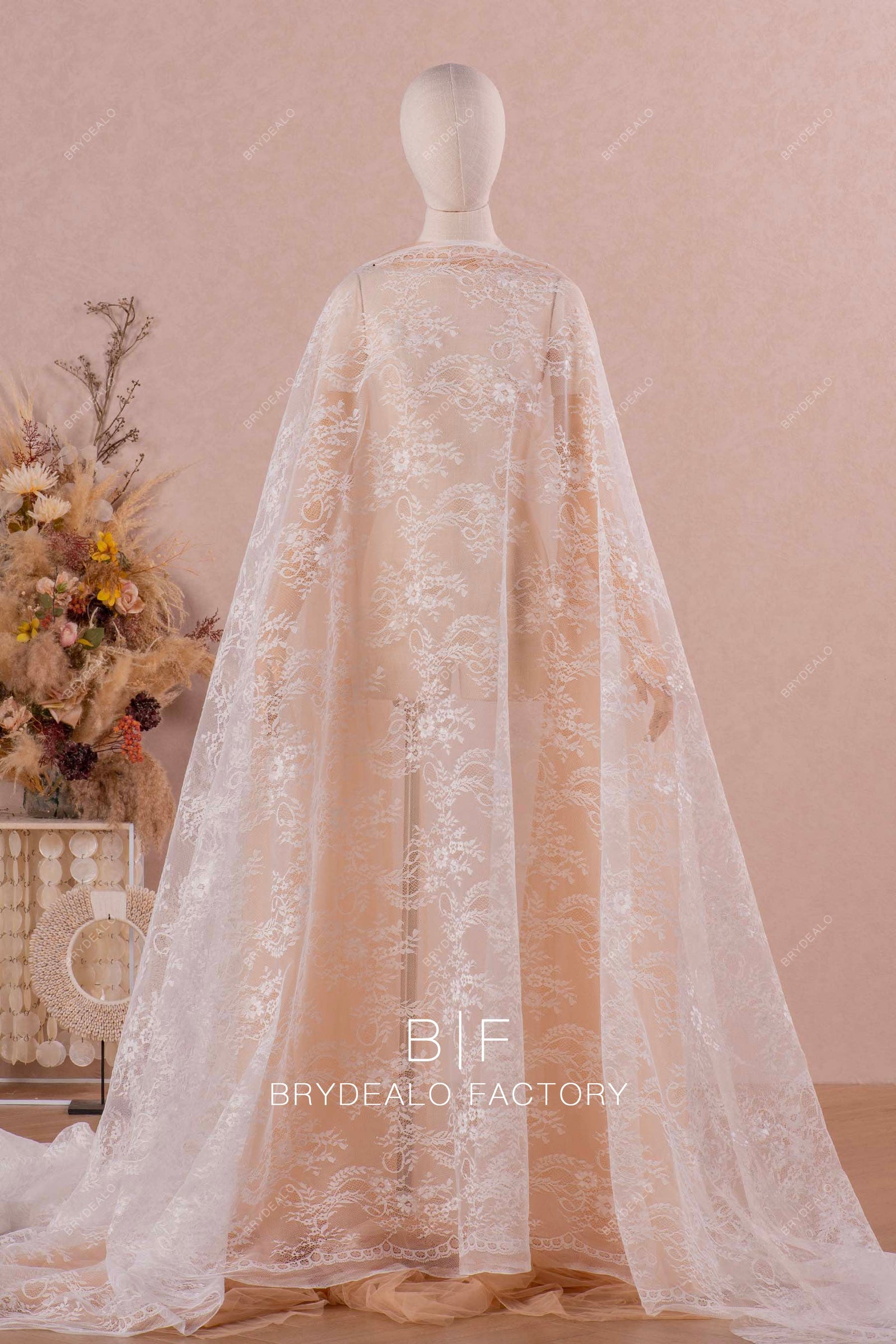 Double Border Phoenix Tail Flower Chantilly Lace Fabric Online