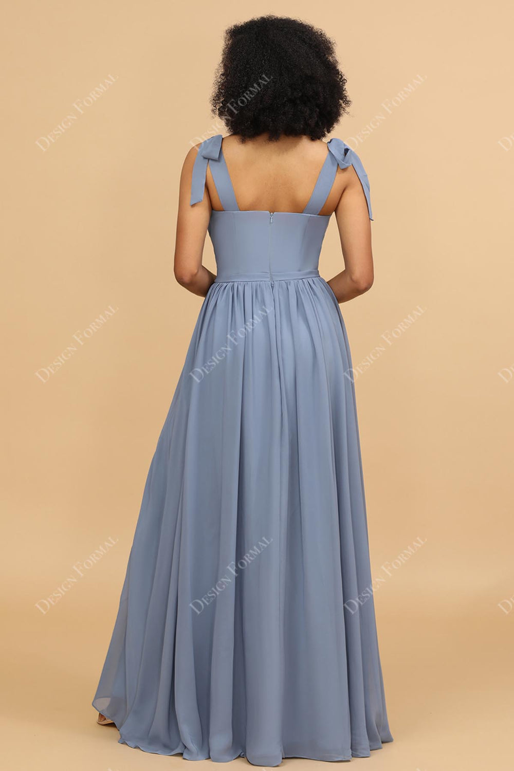 Dusty Blue Sweetheart Empire Chiffon Slit Floor Length Bridesmaid Gown