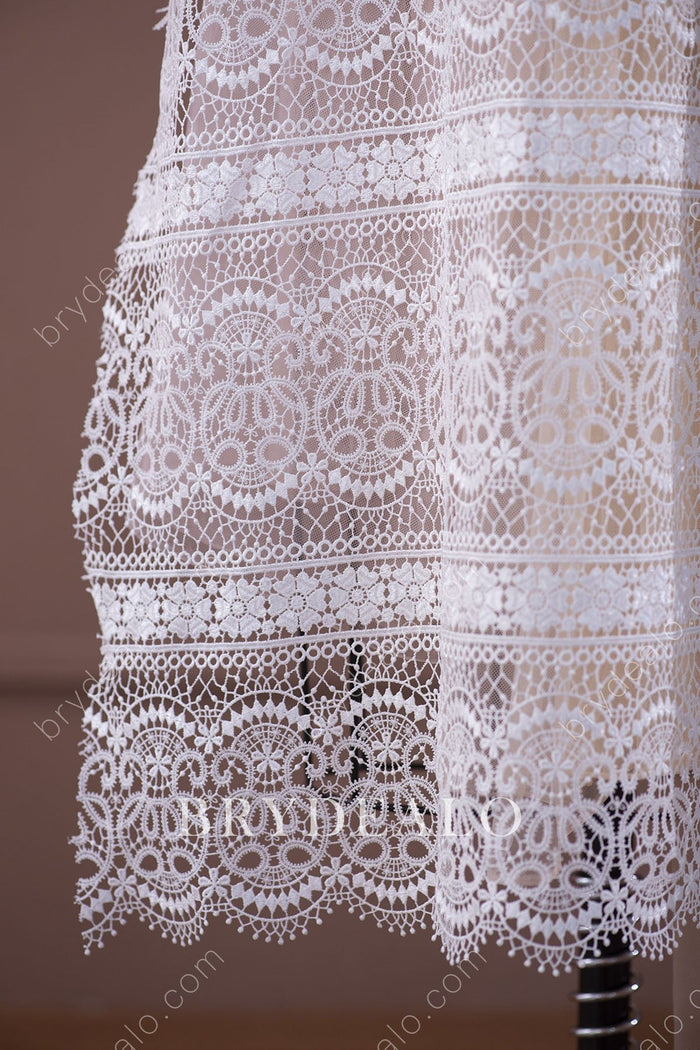 Geometric Full Patterns Scalloped Bridal Lace Fabric Online