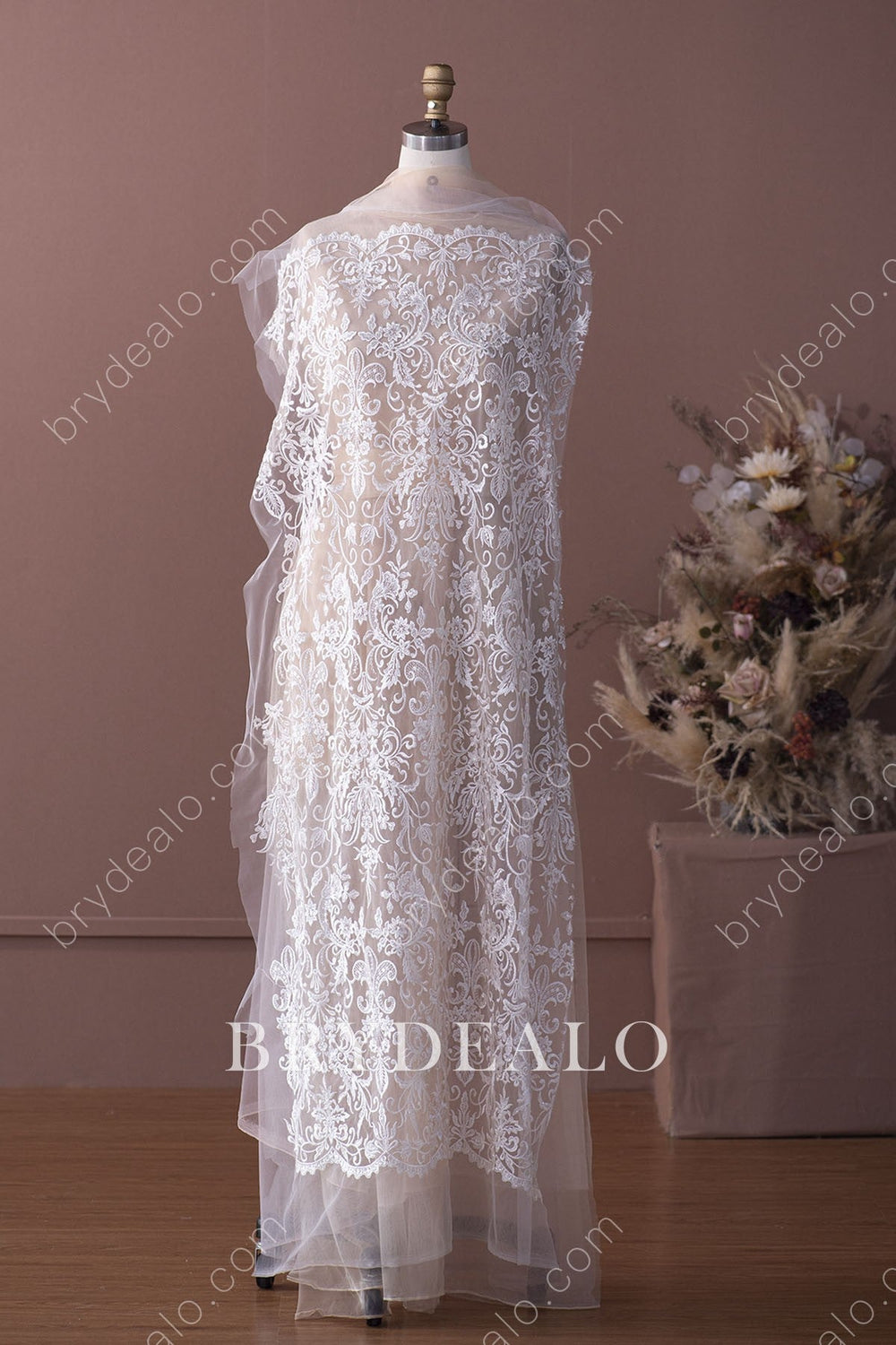 Shimmery Sequin Stems Double Border Lace Fabric for Dresses