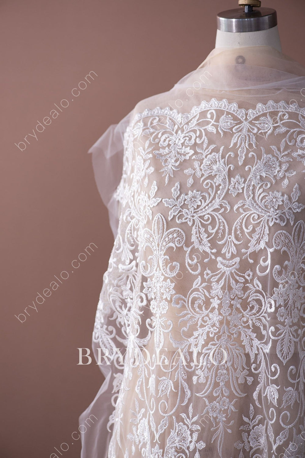 Shimmery Sequin Stems Double Border Lace Fabric for Dresses