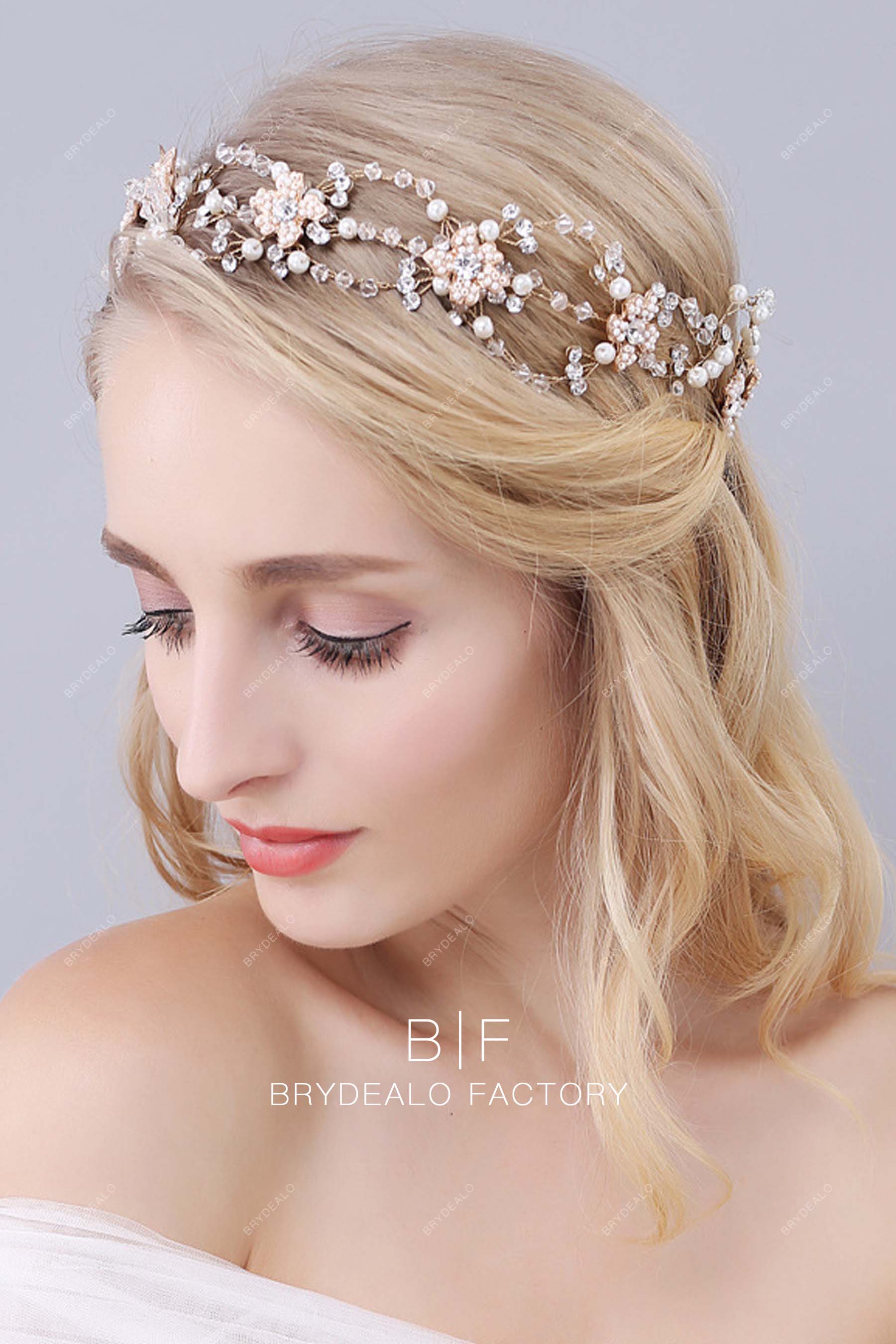 Gold Metal Leaf Clear Beading Crystals Bridal Headpiece Luxury Bridal Halo