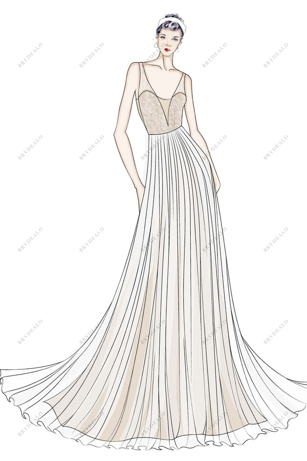 Ethereal Illusion Neck Lace Designer Wedding Dress Sketch