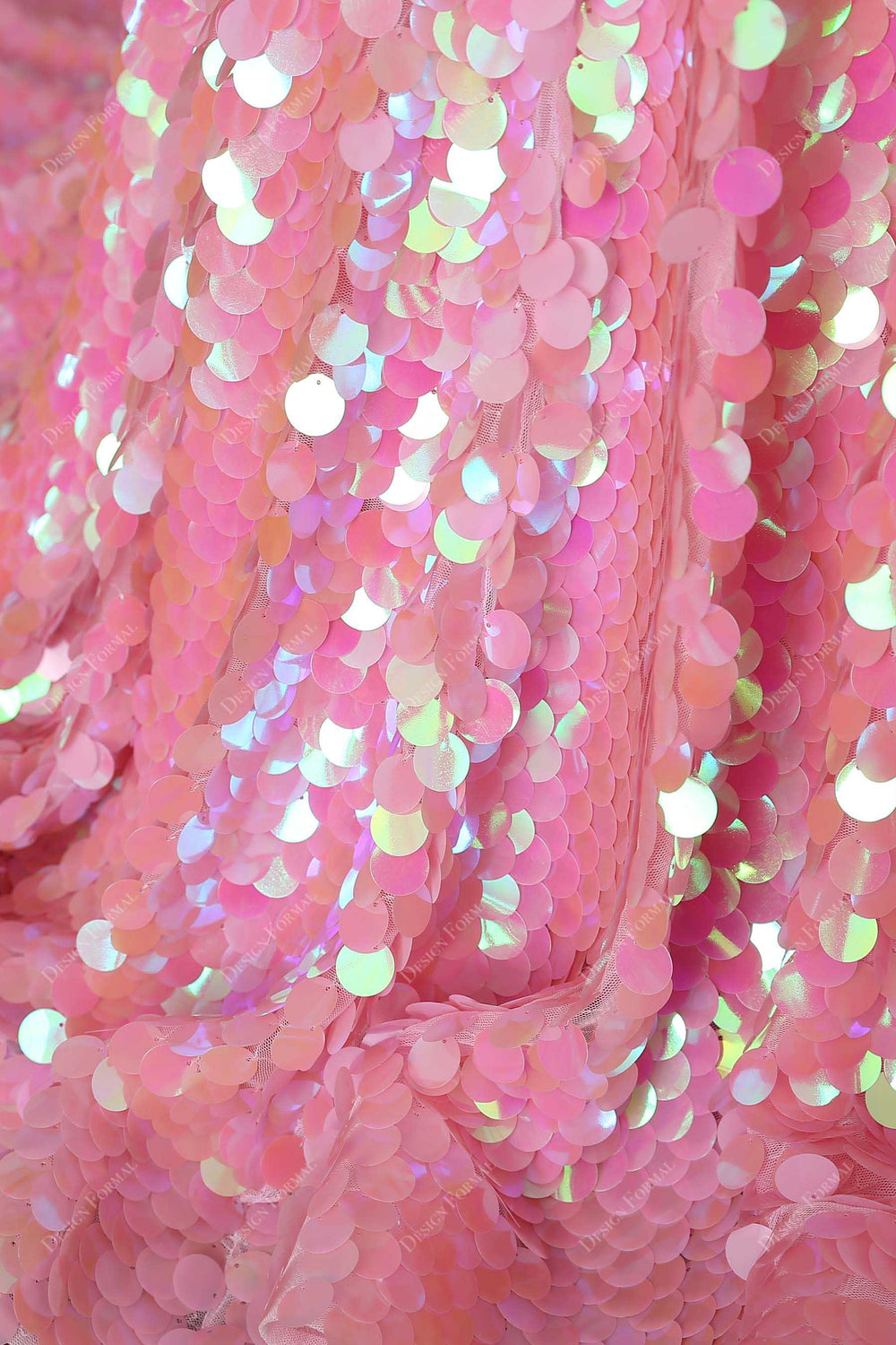 Sparkly Pink Big Sequin Plunging Neck Dramatic Mermaid Prom Dress