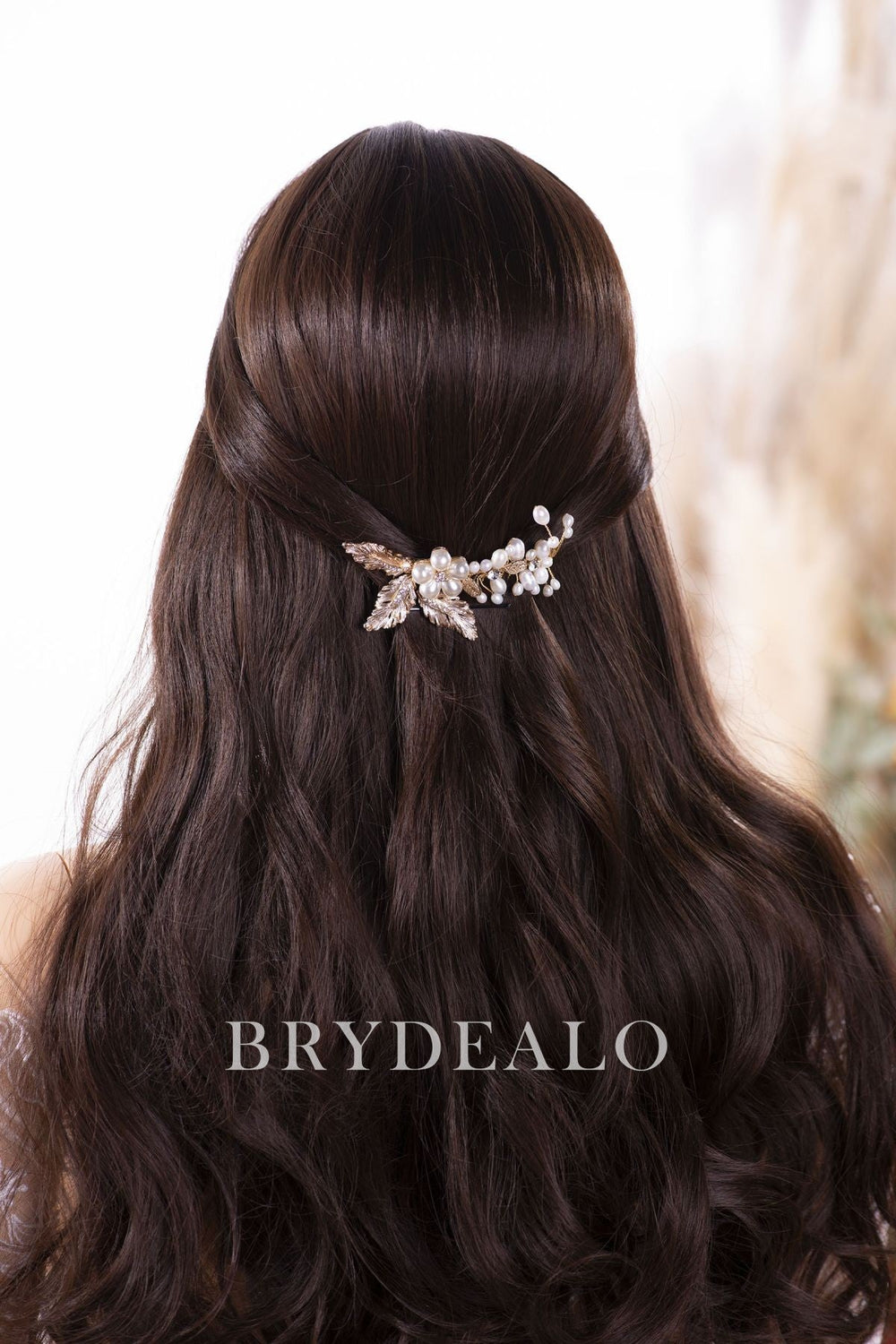 High-end Pearls Elegant Gold Leaf Bridal Hair Comb