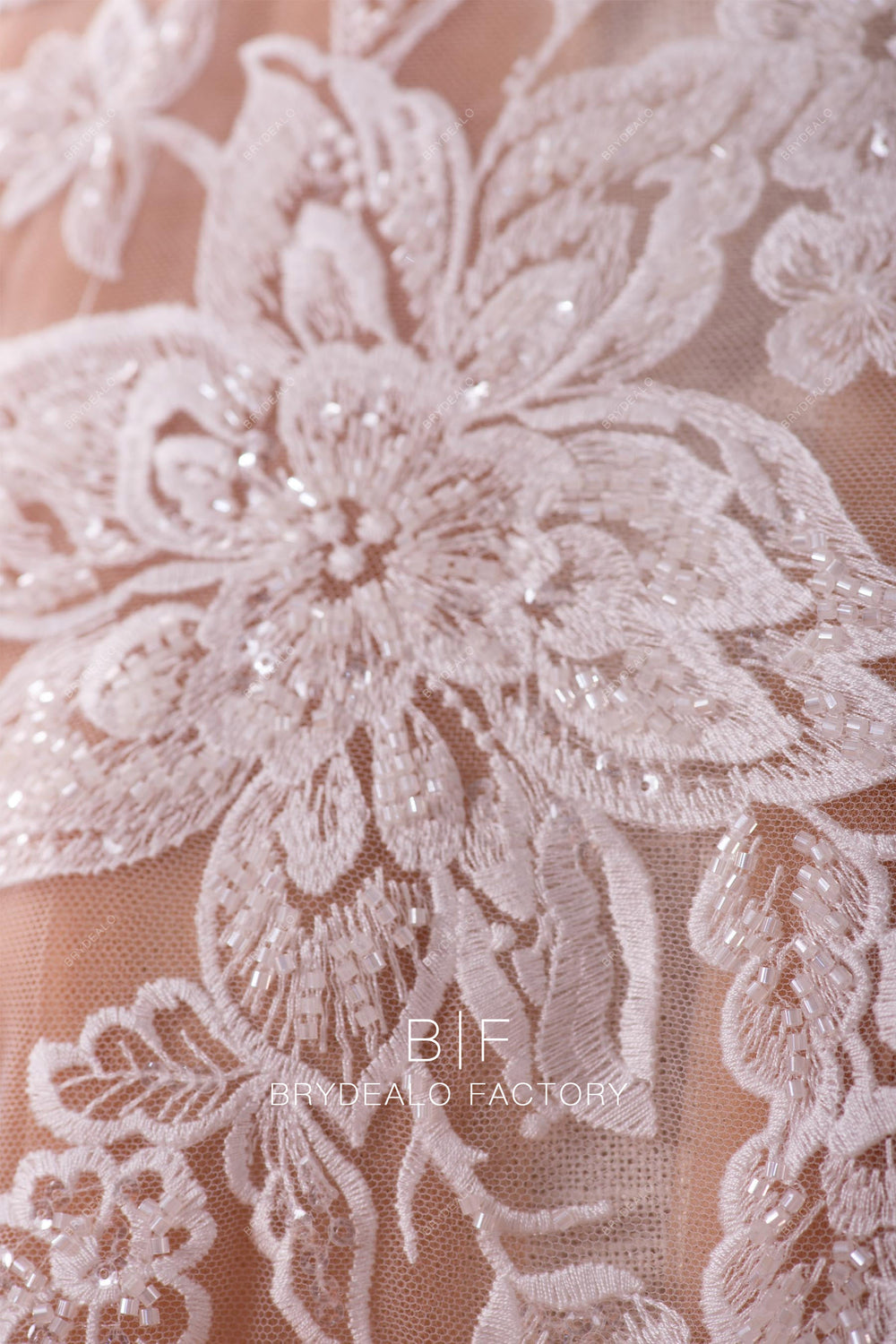 Noble Beaded Large Flower Motif Embroidery Lace Fabric