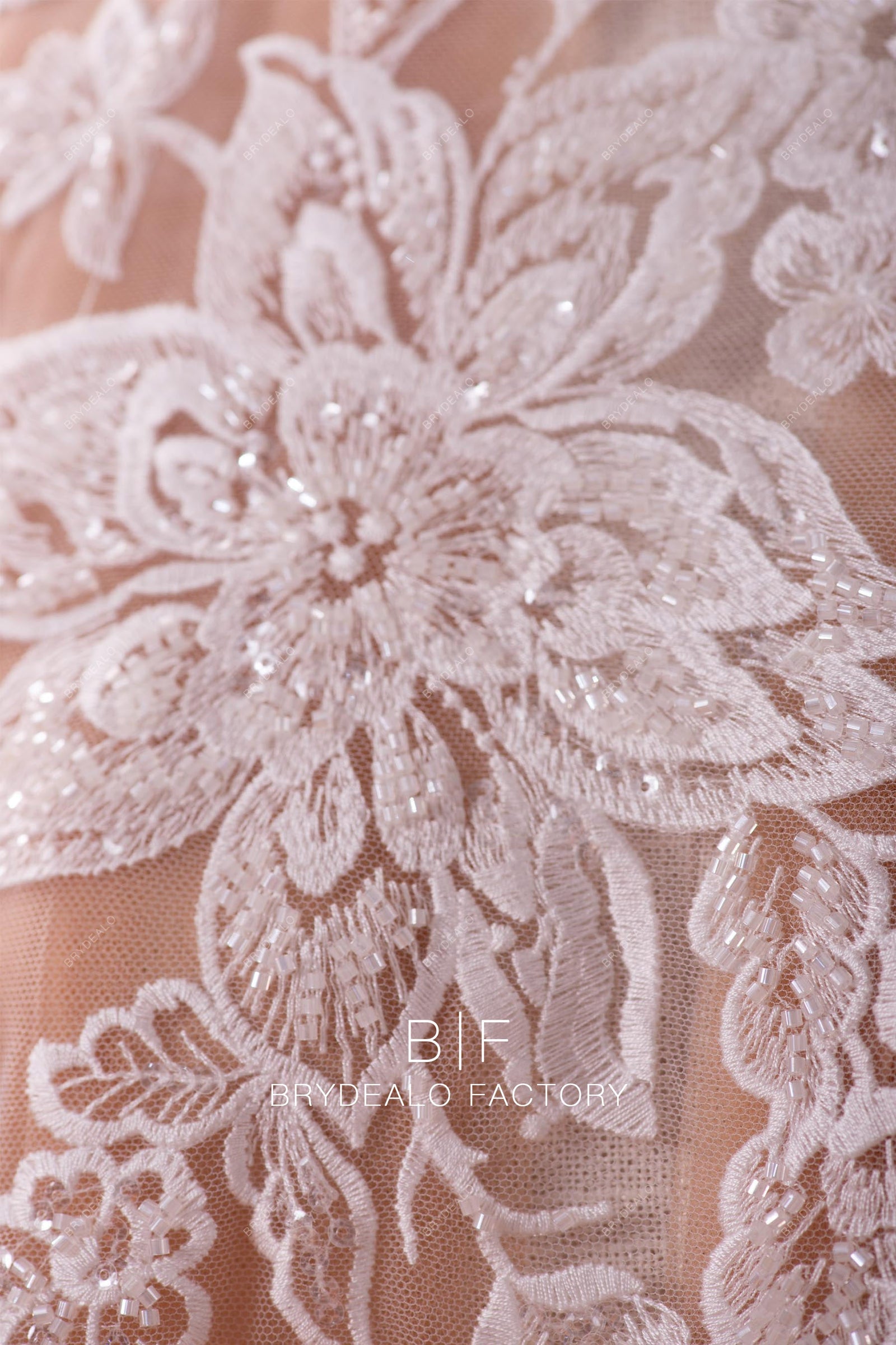 Noble Beaded Large Flower Motif Embroidery Lace Fabric