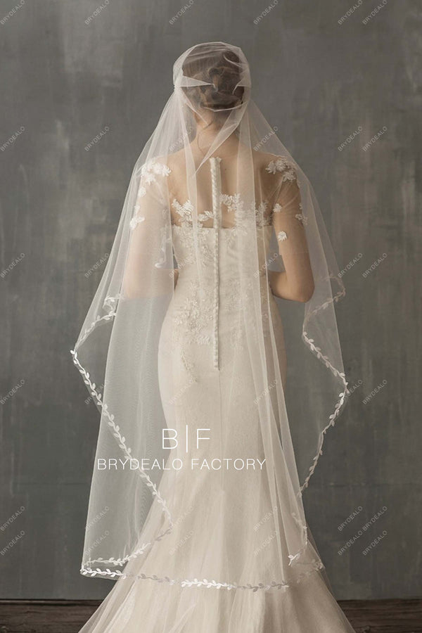 Classic Leaf Lace Trim Bridal Veil Ballet Length Wedding Cap Veil