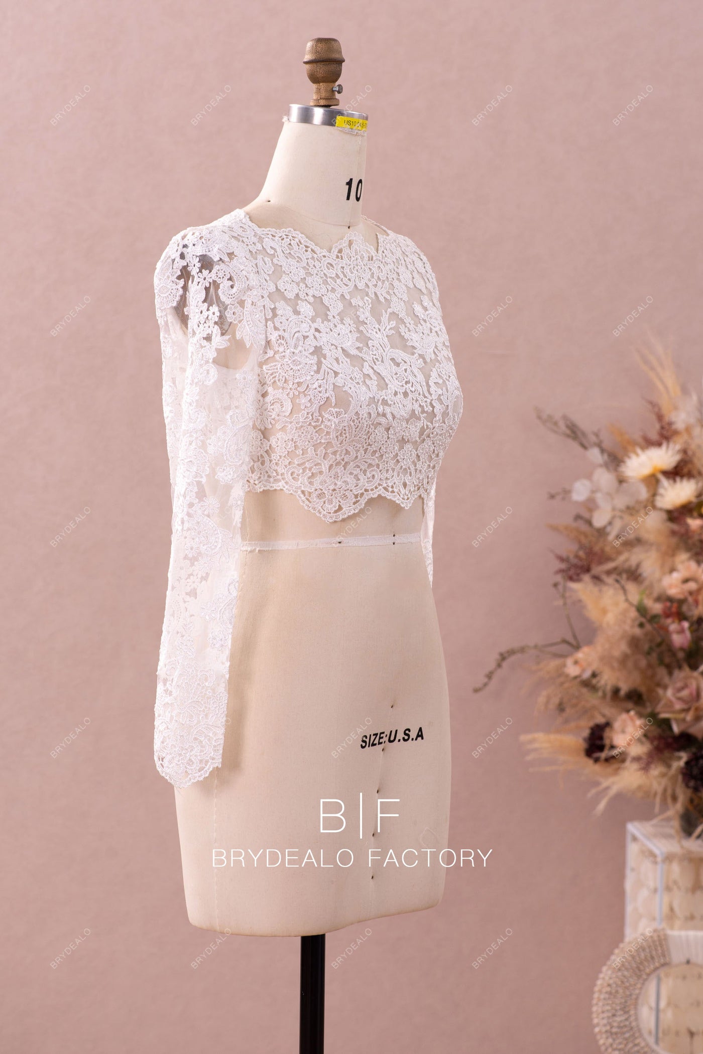 Long Sleeve Lace Crop Top Beautiful Scalloped Neck Bridal Bolero