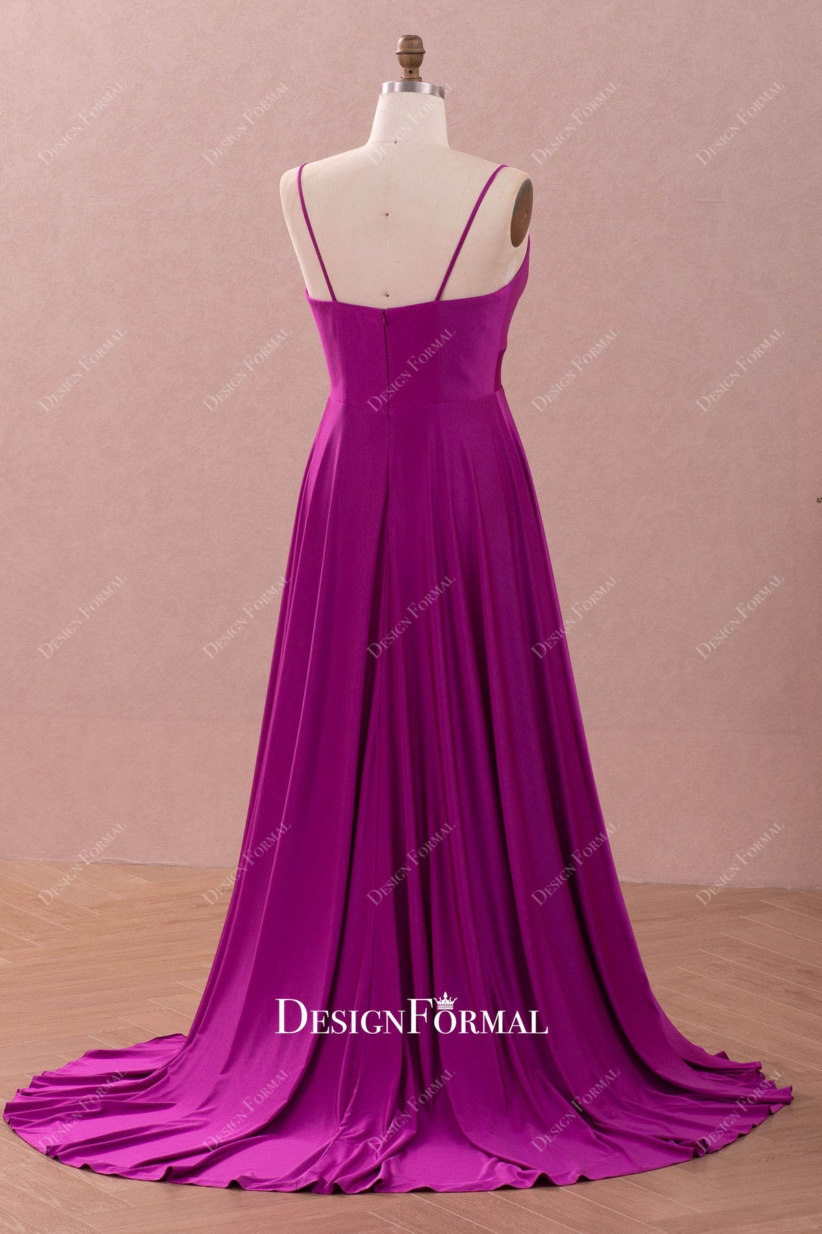 Plus Size Raspberry Spaghetti Strap Slits Simple Prom Bridesmaid Dress