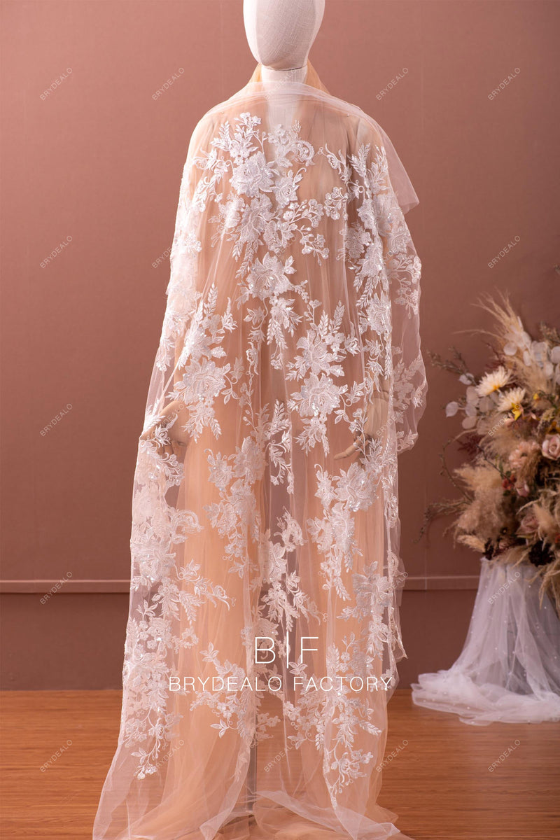 Trendy Luxury Clear Beading Flower Lace Fabric