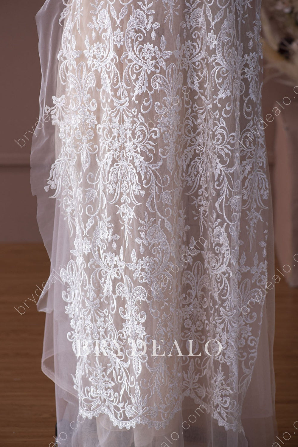 Shimmery Sequin Stems Double Border Lace Fabric for Dresses