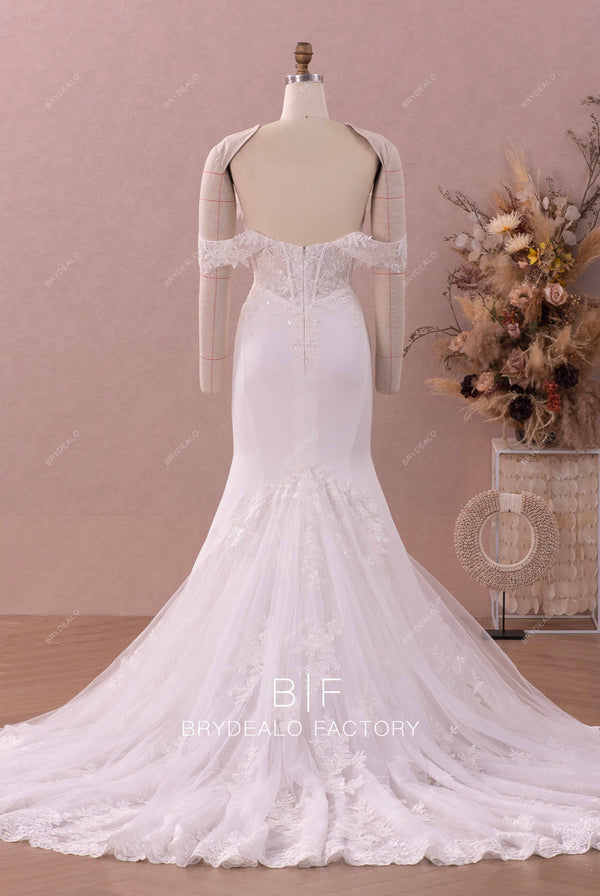 Illusion Lace Corset Elegant Off-shoulder Crepe Mermaid Bridal Gown