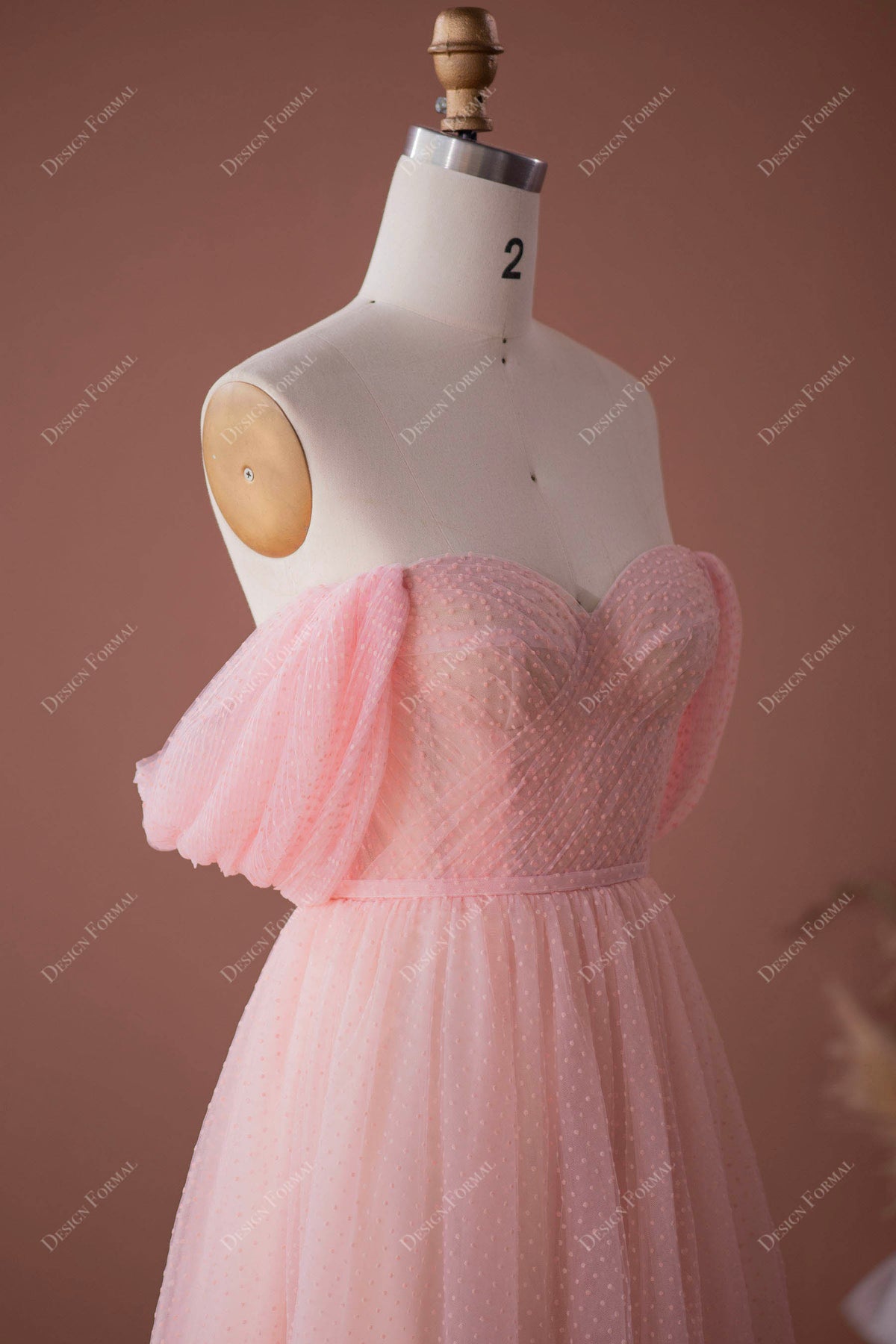 Talia Pink Dot Tulle Off-the-Shoulder Fairy Tea Length Homecoming Dress