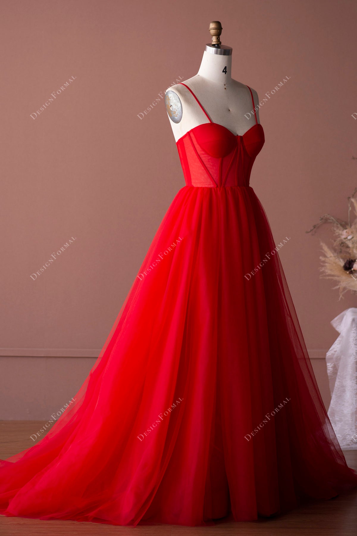 Red Straps Corset Tulle A-line Stylish Elegant Prom Formal Dress