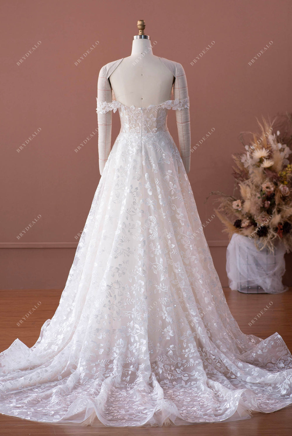 Off Shoulder Corset Lace Romantic A-line Destination Wedding Dress