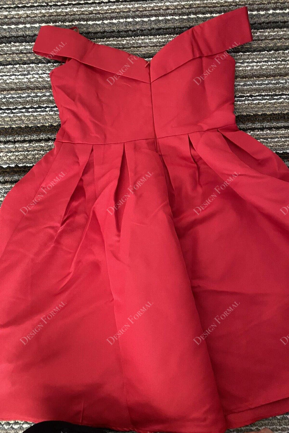 Ruby Satin Off Shoulder Satin Knee Length Plus Size Cocktail Prom Dress