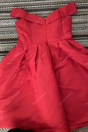Ruby Satin Off Shoulder Satin Knee Length Plus Size Cocktail Prom Dress