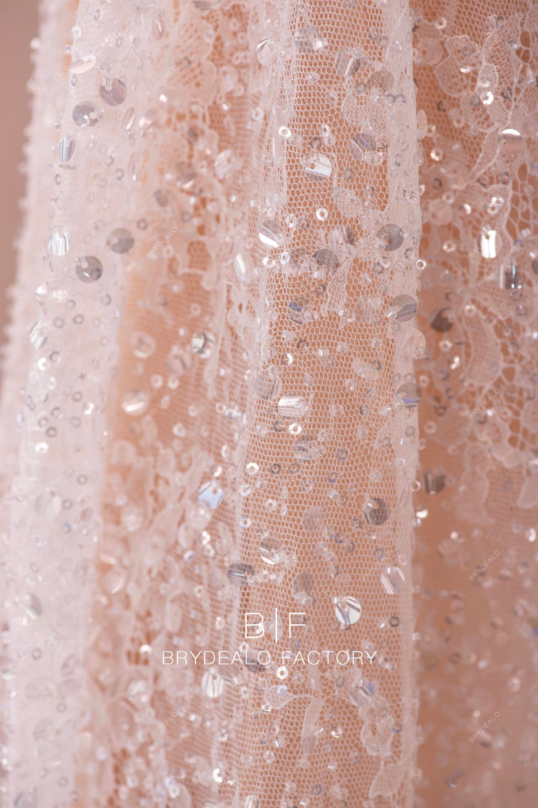 Sparkling Sequins Designer Chantilly Lace Fabric Online for Dress