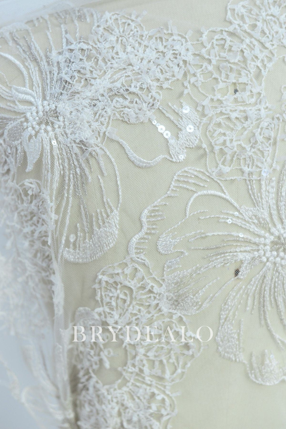 Shimmery Sequined 3D Flower Bridal Lace Fabric By the Yard