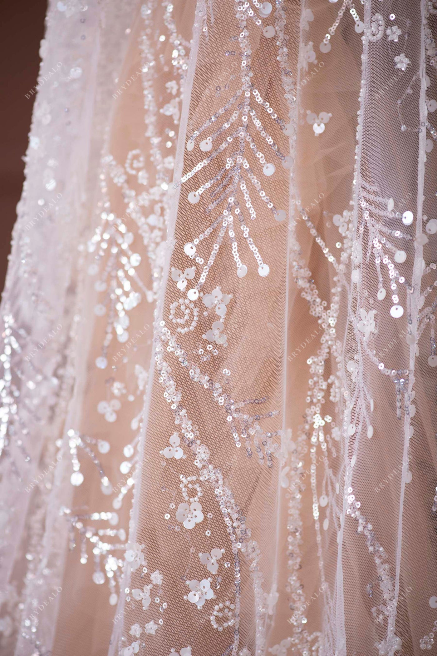 Sparkly Designer Sequined Flower Lace Fabric Online