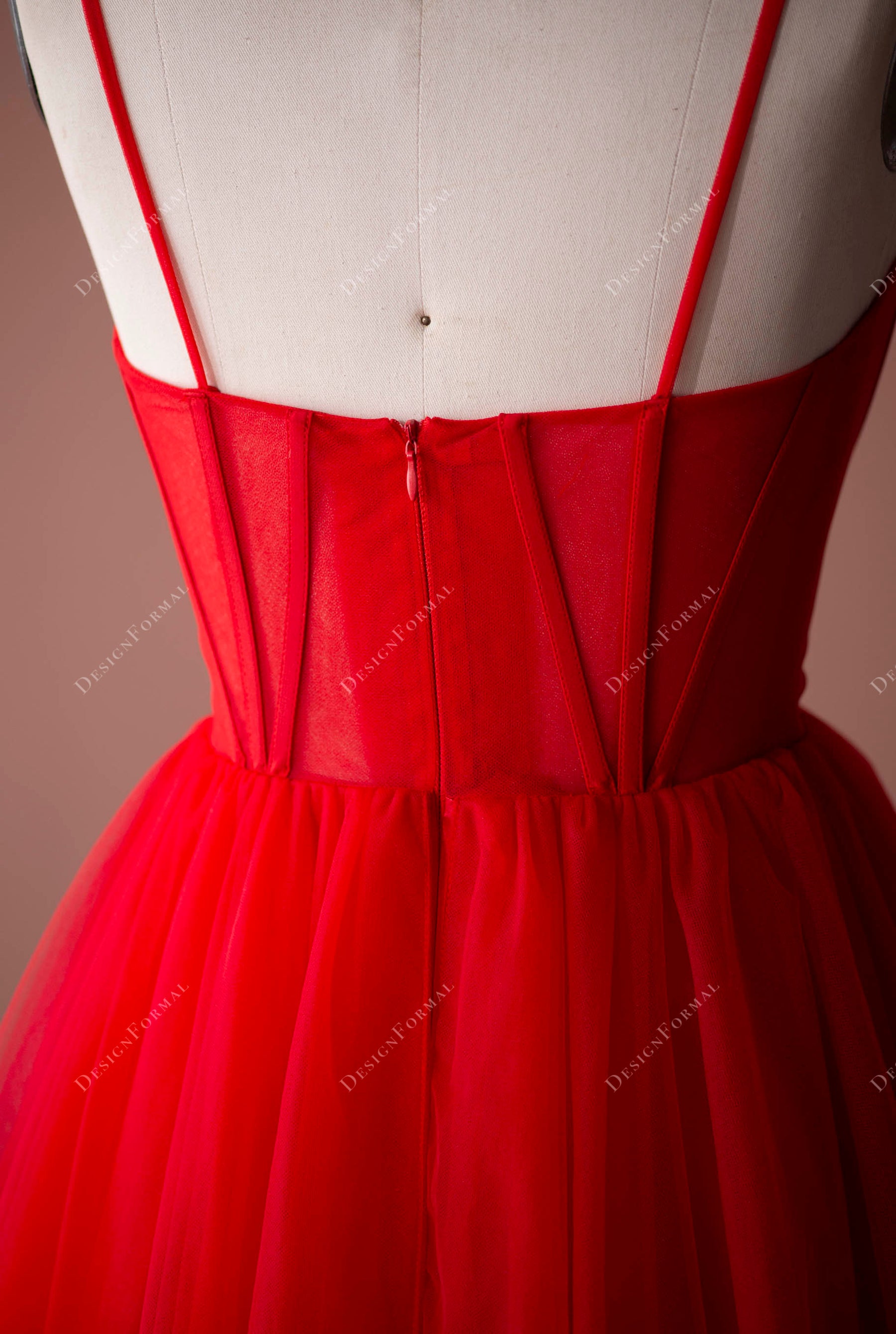 Red Straps Corset Tulle A-line Stylish Elegant Prom Formal Dress