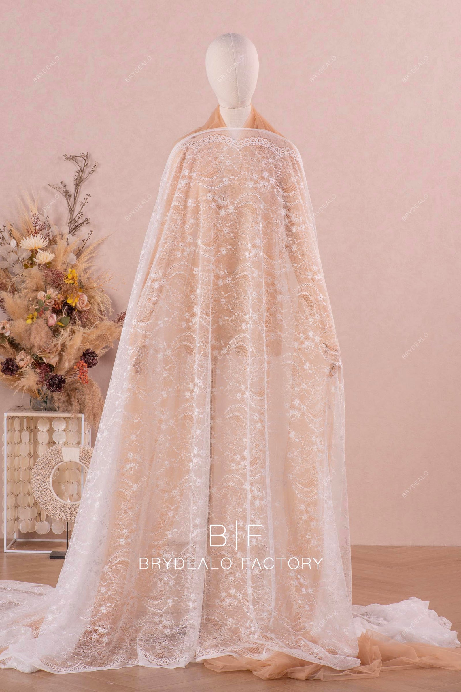 Designer Double Border Flower Chantilly Lace Fabric Online