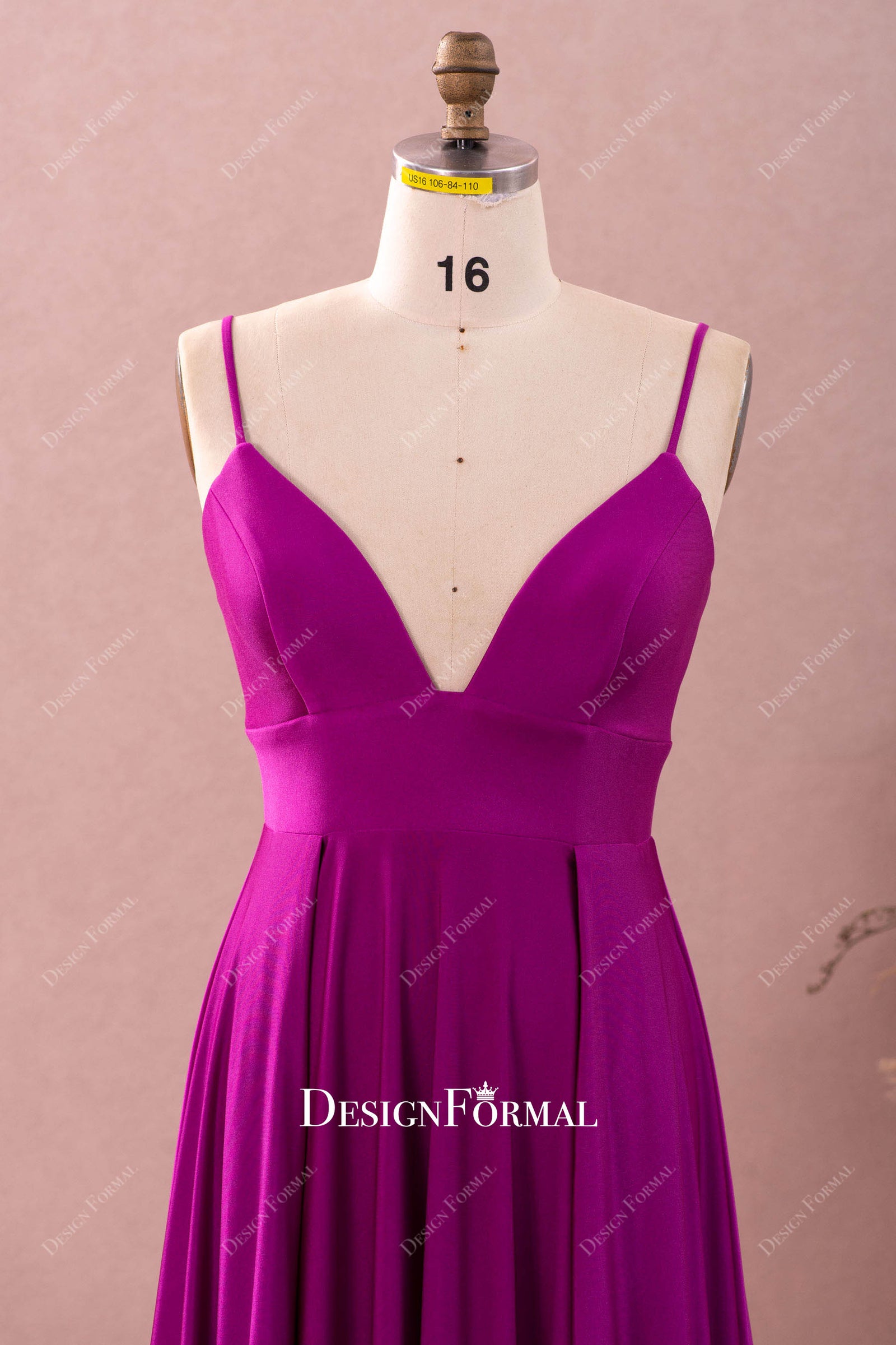 Plus Size Raspberry Spaghetti Strap Slits Simple Prom Bridesmaid Dress