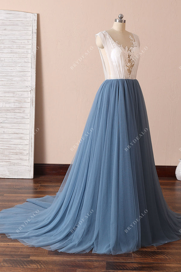 Classy Two-tone Illusion Lace Tulle Destination Wedding Dress