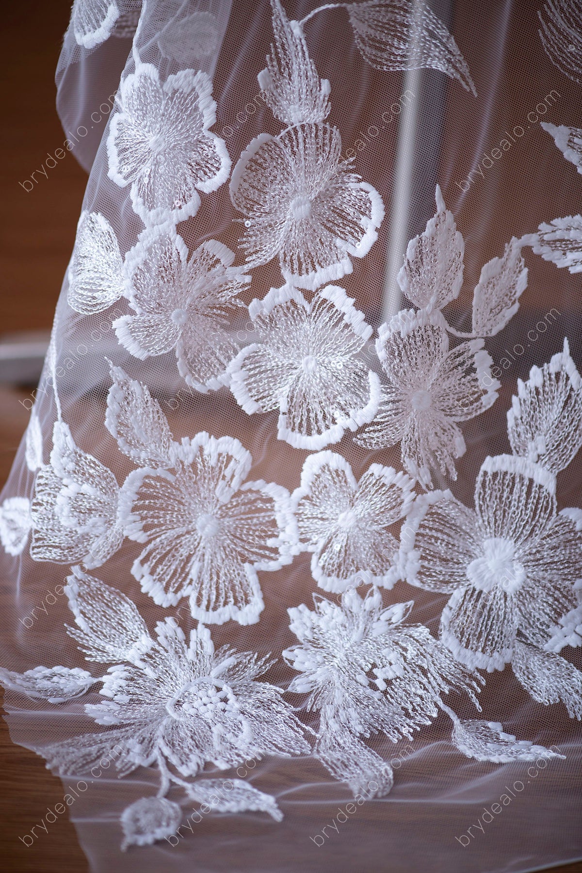 Trendy Sequins Floral Bridal Lace Fabric By the Yard