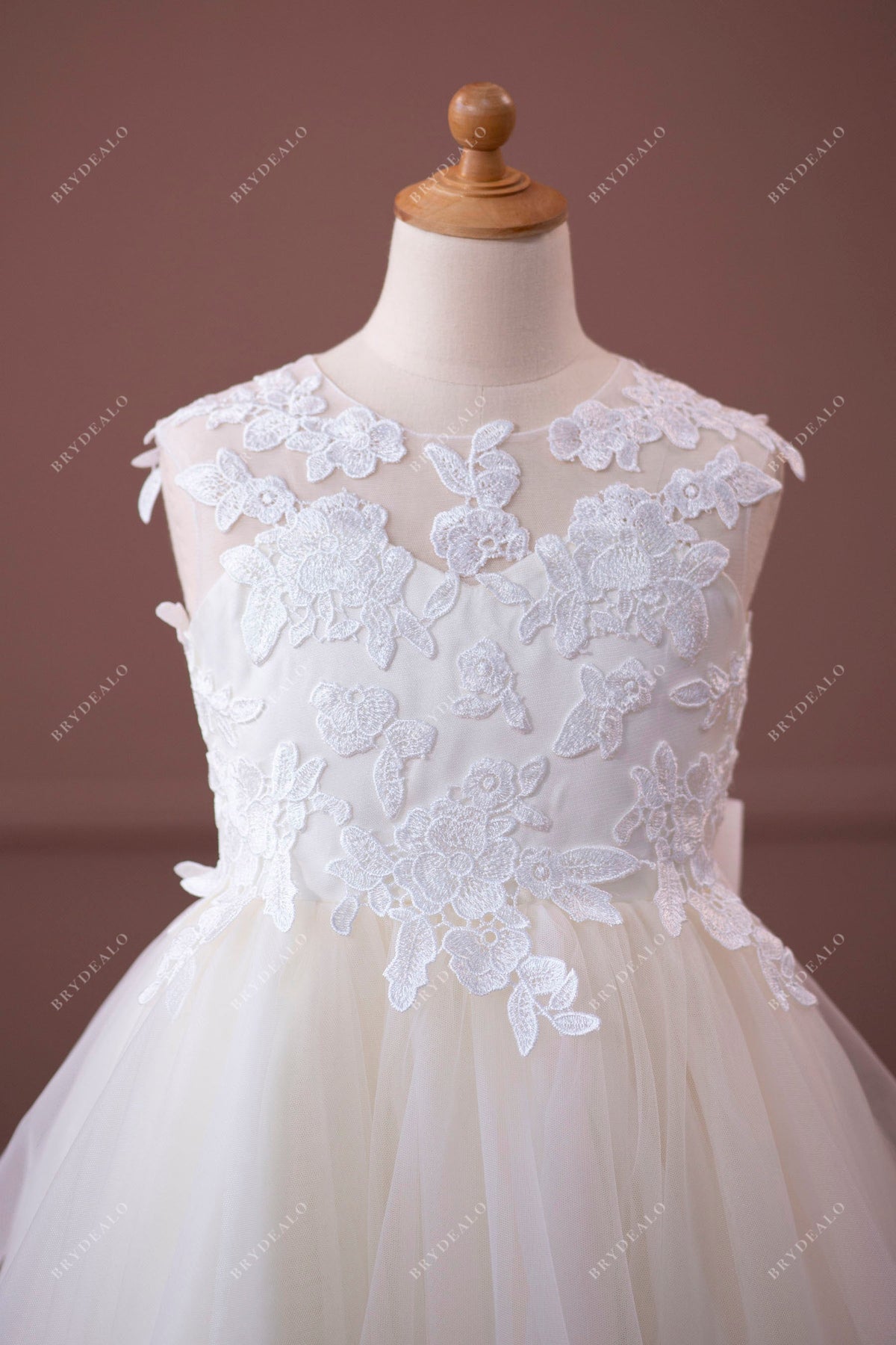 Cute Lace Tulle Keyhole Back Floor Length Flower Girl Dress Online